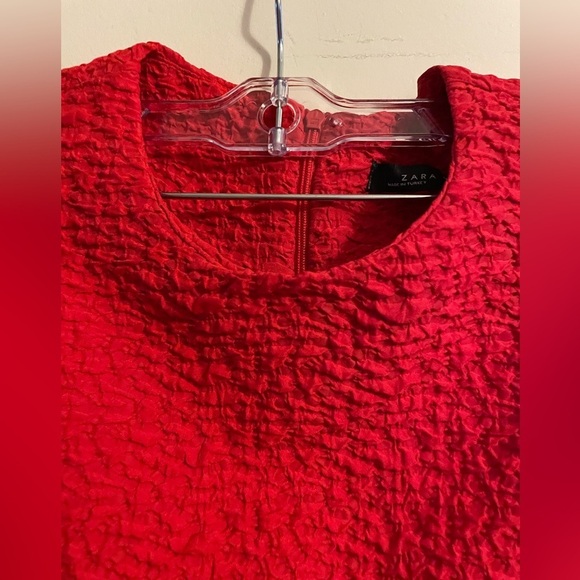 Zara | Dresses | Zara Red Fit And Flare Dress Textured Fabric Size ...